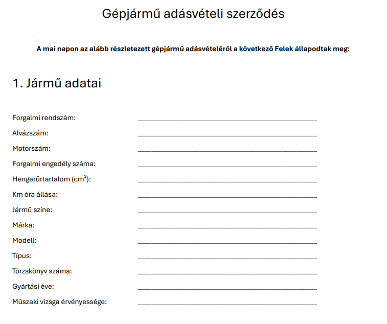 Gépjármű adásvételi szerződés minta letöltés: PDF és Word